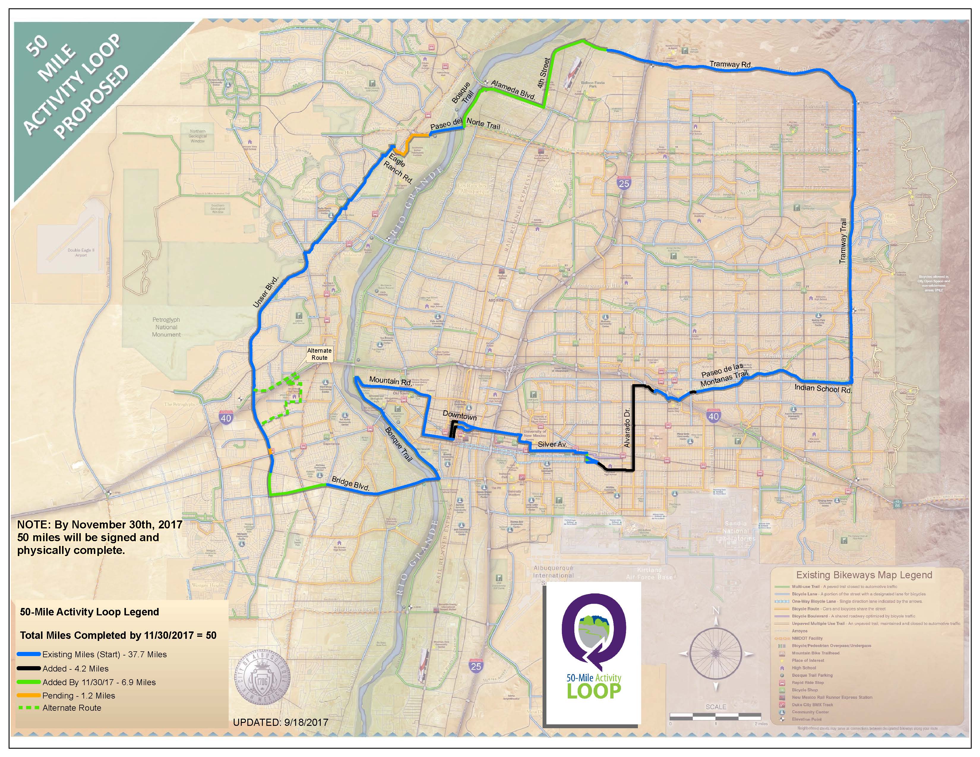 50 Mile Activity Loop Map dated Sept. 18, 2017 — City of Albuquerque